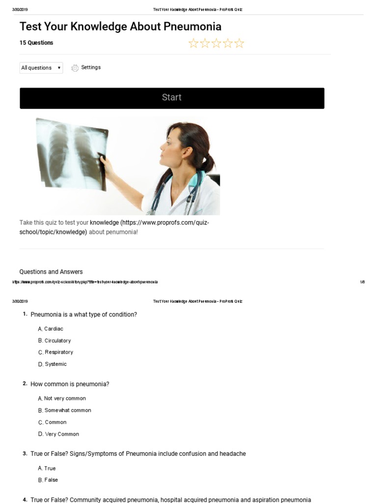 Test Your Knowledge About Pneumonia - ProProfs Quiz | PDF | Pneumonia ...