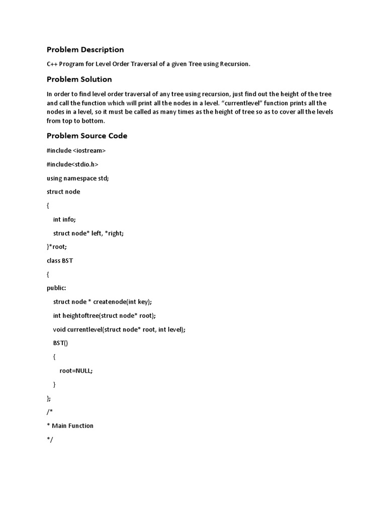 Level Order Traversal Using Recursion in C++ | PDF | Theoretical ...