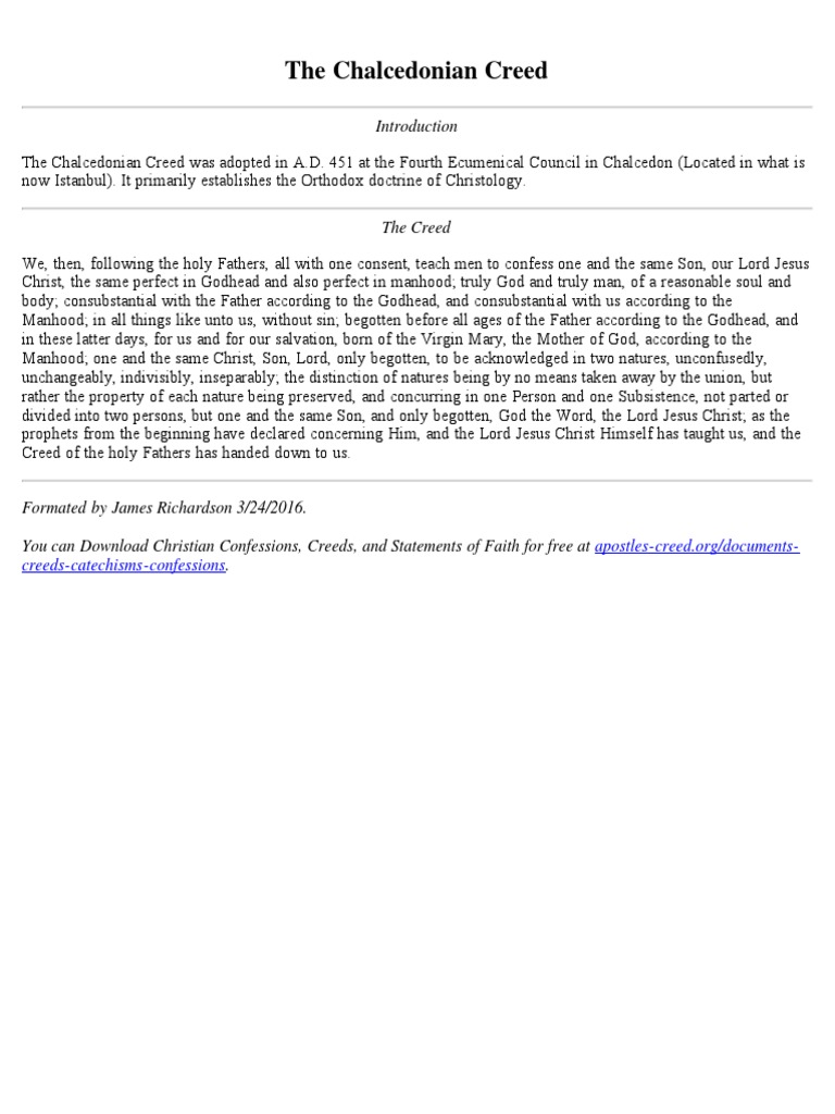 The Chalcedonian Creed: Creeds-Catechisms-Confessions | PDF