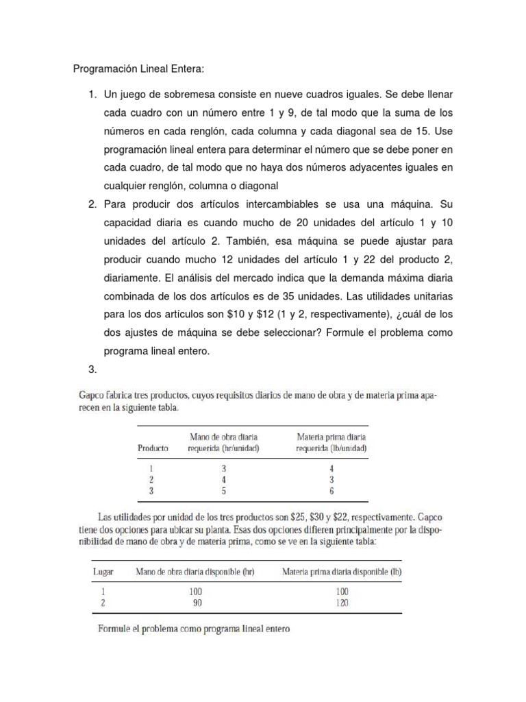 Programacion Lineal Entera PDF | PDF