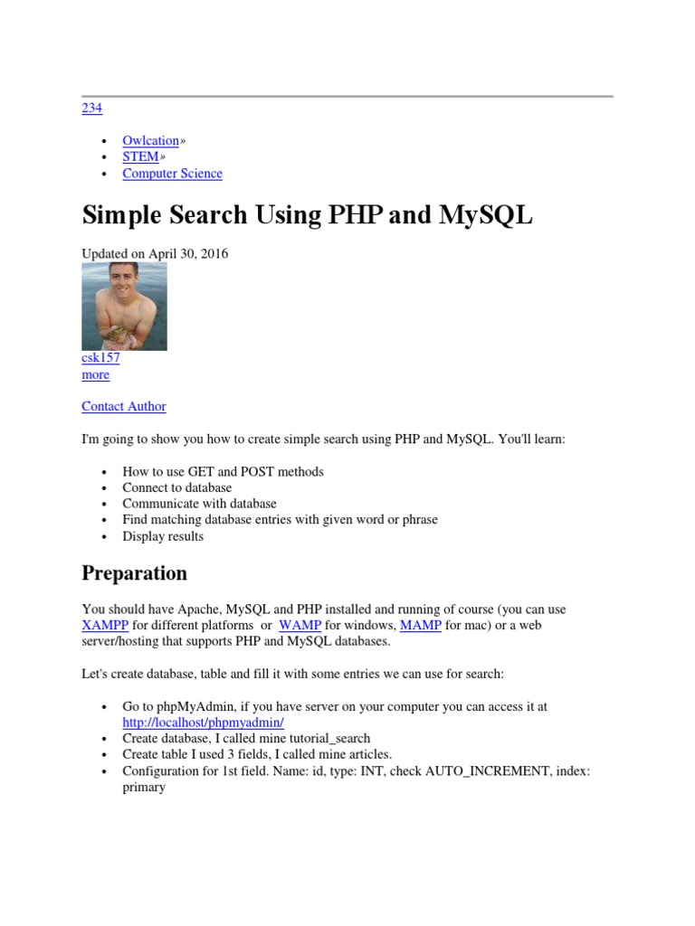 Simple Search Using PHP and Mysql: Preparation | PDF | Html | Xhtml