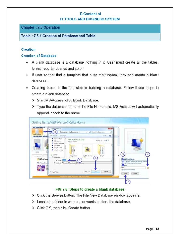 Chapter: 7.5 Operation Topic: 7.5.1 Creation of Database and Table ...
