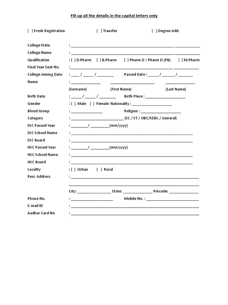 Pharmacy Registration Form Template | PDF