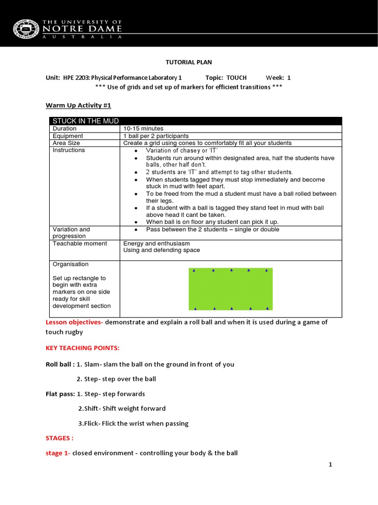 Warm Up Activity #1: Tutorial Plan Unit: HPE 2203: Physical Performance ...