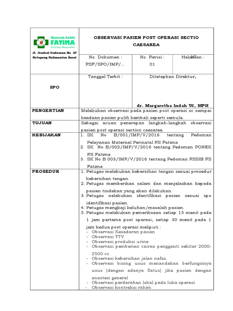 Spo Observasi Pasien Post Operasi SC | PDF