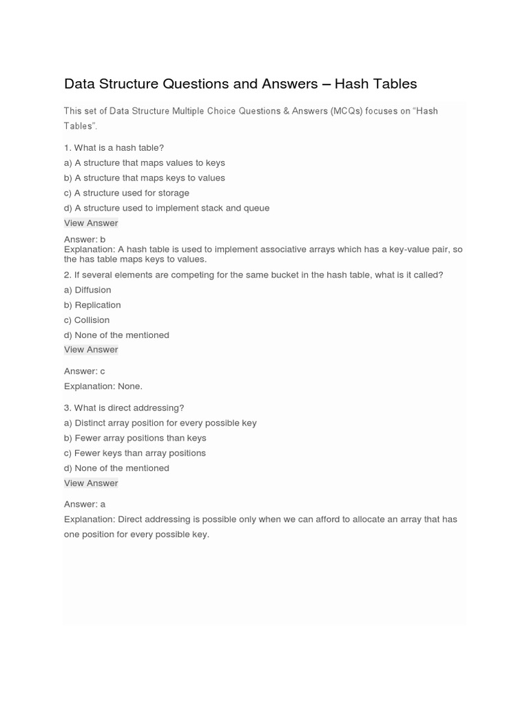 Data Structure Questions and Answers | PDF | Array Data Structure ...