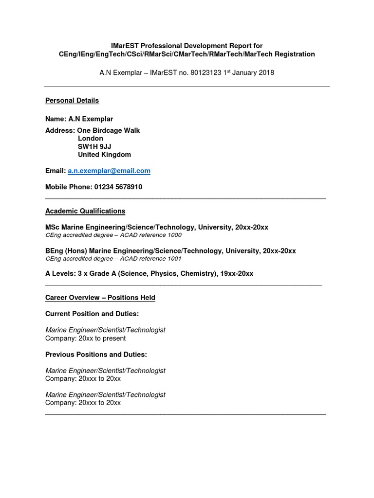 IMarEST Professional Development Report Exemplar - Generic | PDF ...
