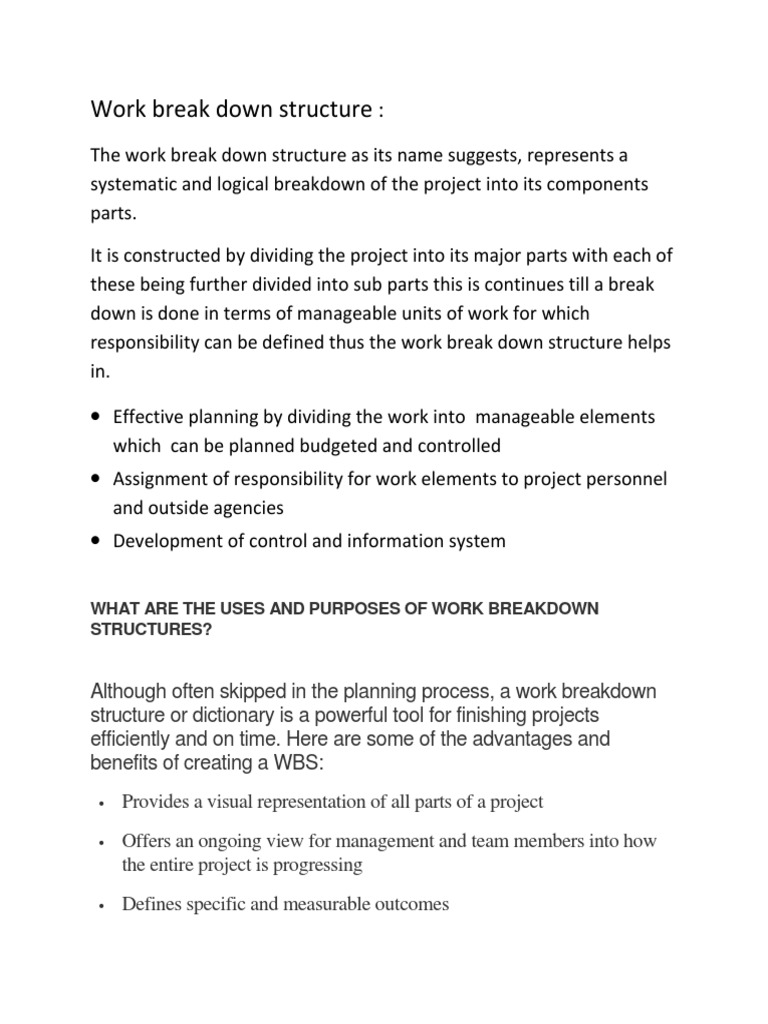 Work Break Down Structure: What Are The Uses and Purposes of Work ...