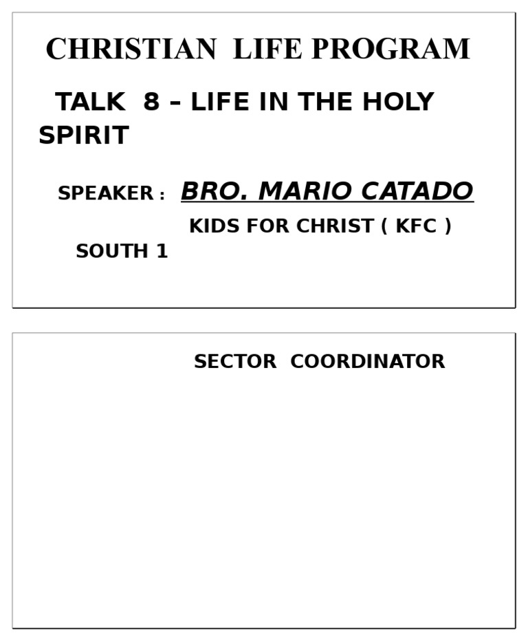 Christian Life Program: Talk 8 - Life in The Holy Spirit | PDF