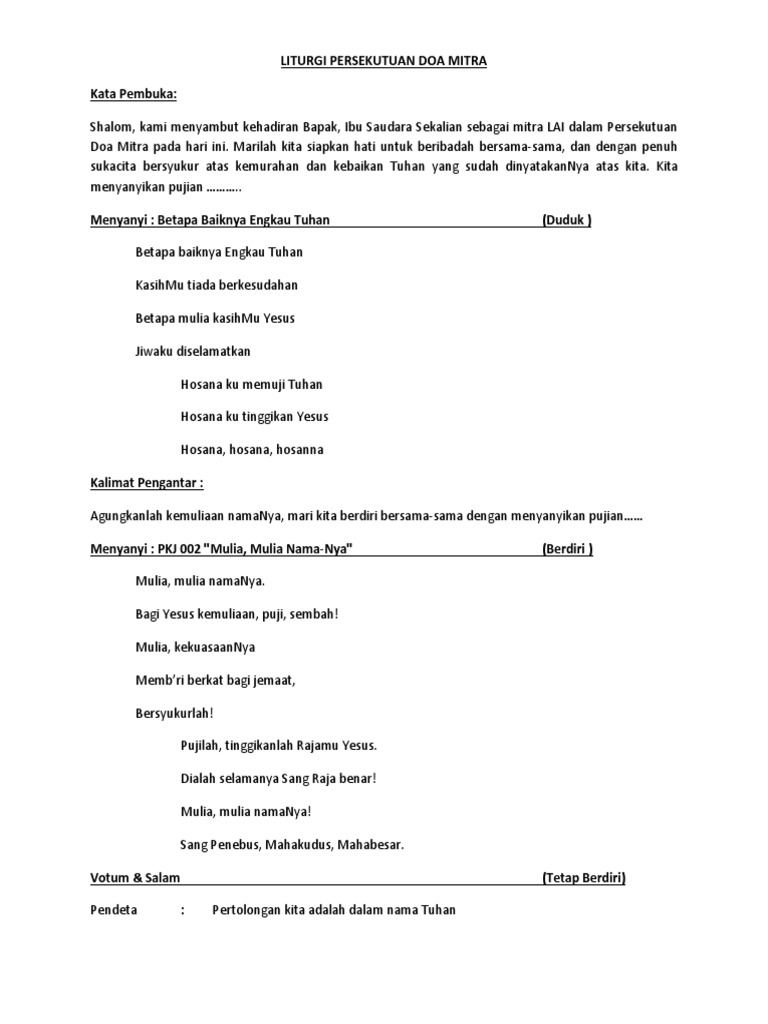 Liturgi Persekutuan Doa Mitra | PDF