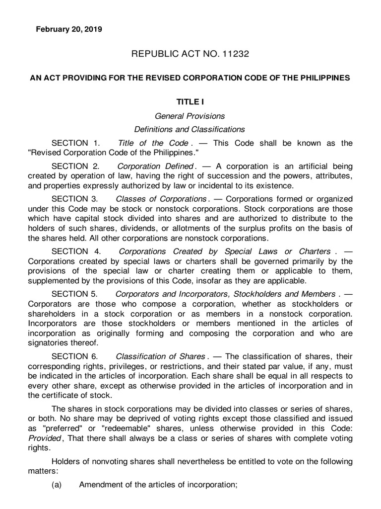 Revised Corporation Code PH Guide | PDF | Corporations | Stocks
