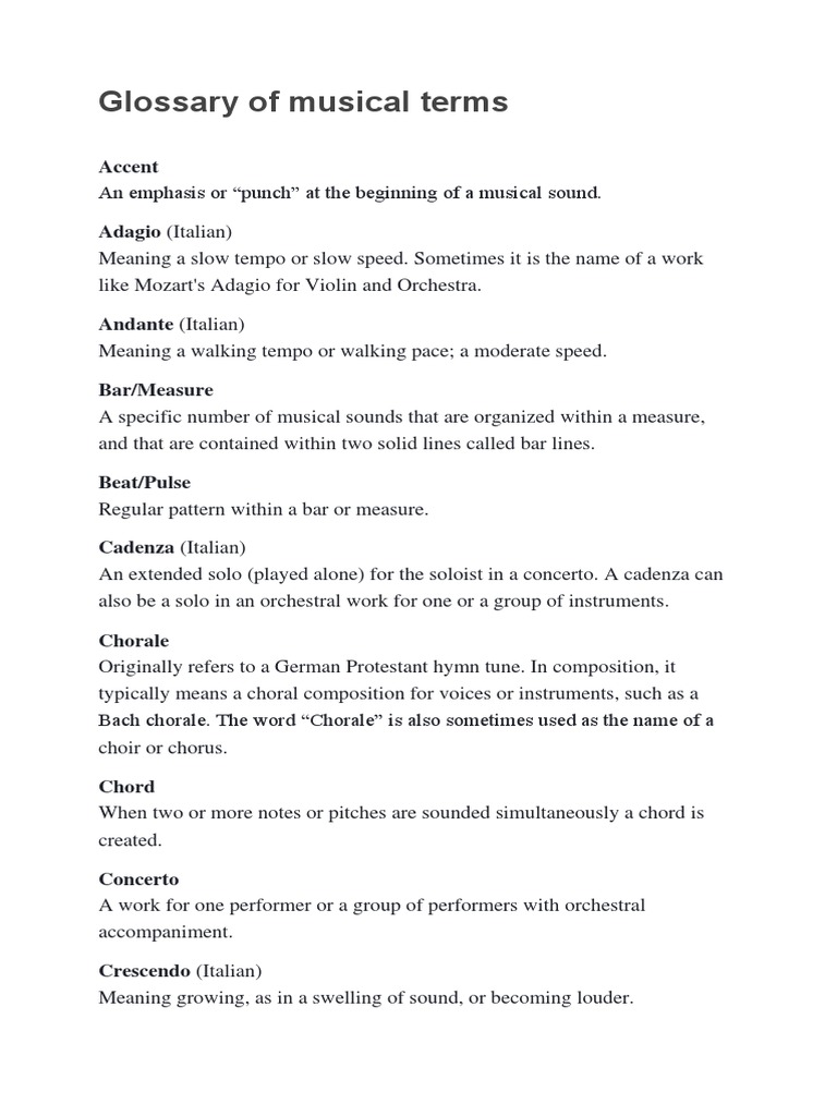 Glossary of Musical | Download Free PDF | Tempo | Scale (Music)