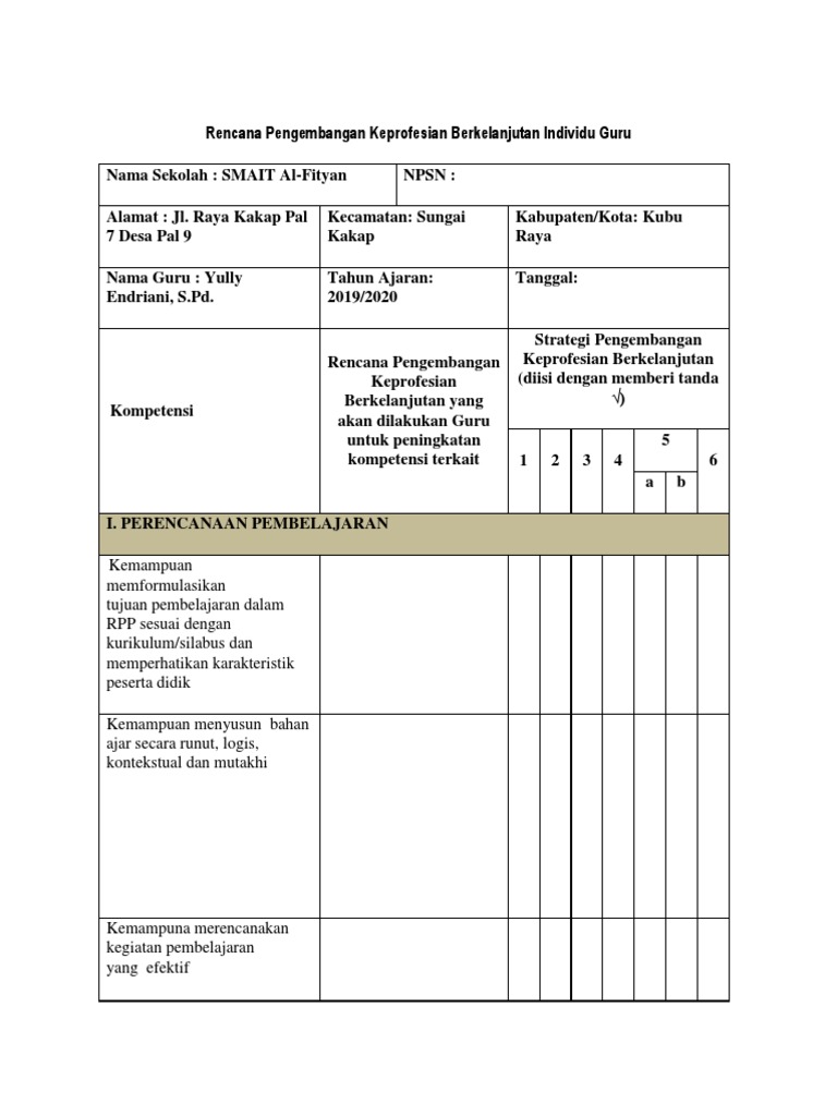 Rencana Pengembangan Keprofesian Berkelanjutan Individu Guru | PDF | Karier & Perkembangan