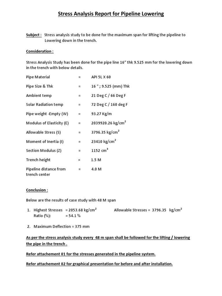 Buried Pipeline Lowering in Trench Stress Analysis | PDF | Stress ...