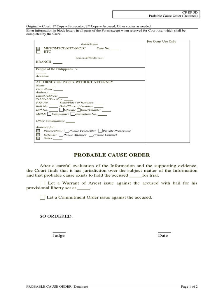 CF RP 3D Probable Cause Order | PDF | Probable Cause | Prosecutor
