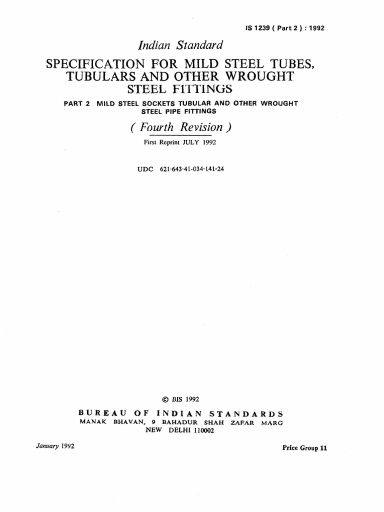 IS 1239 Part 2 Bends PDF | PDF | Pipe (Fluid Conveyance) | Screw