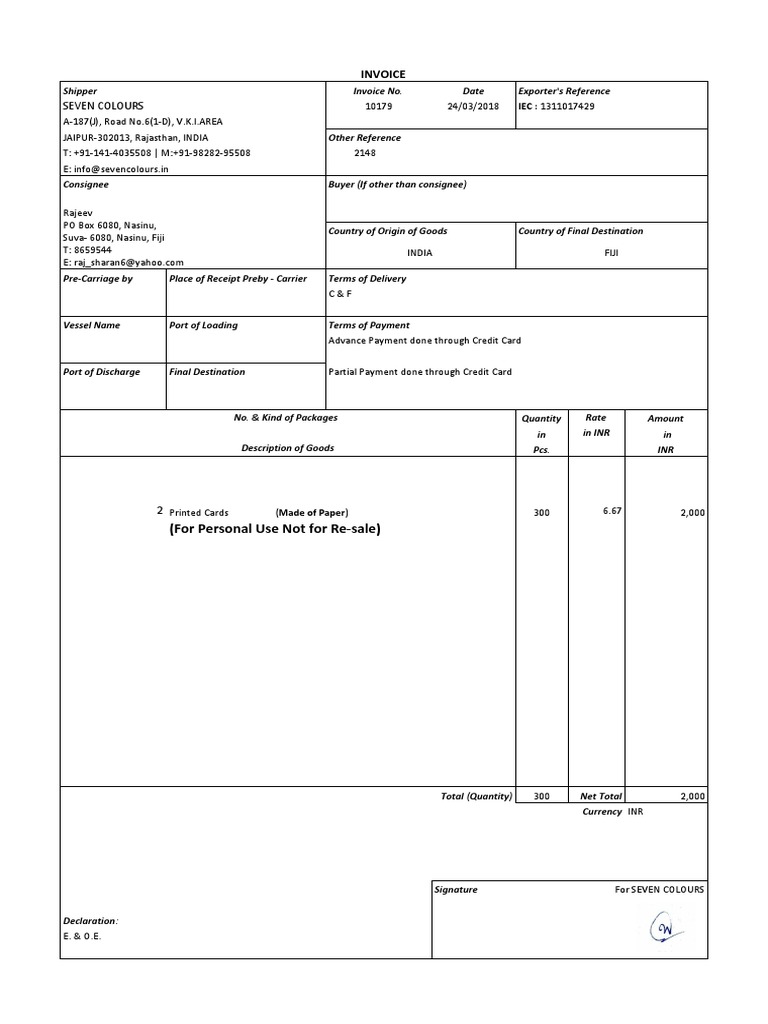 (For Personal Use Not For Re-Sale) : Seven Colours | PDF | Consignee ...