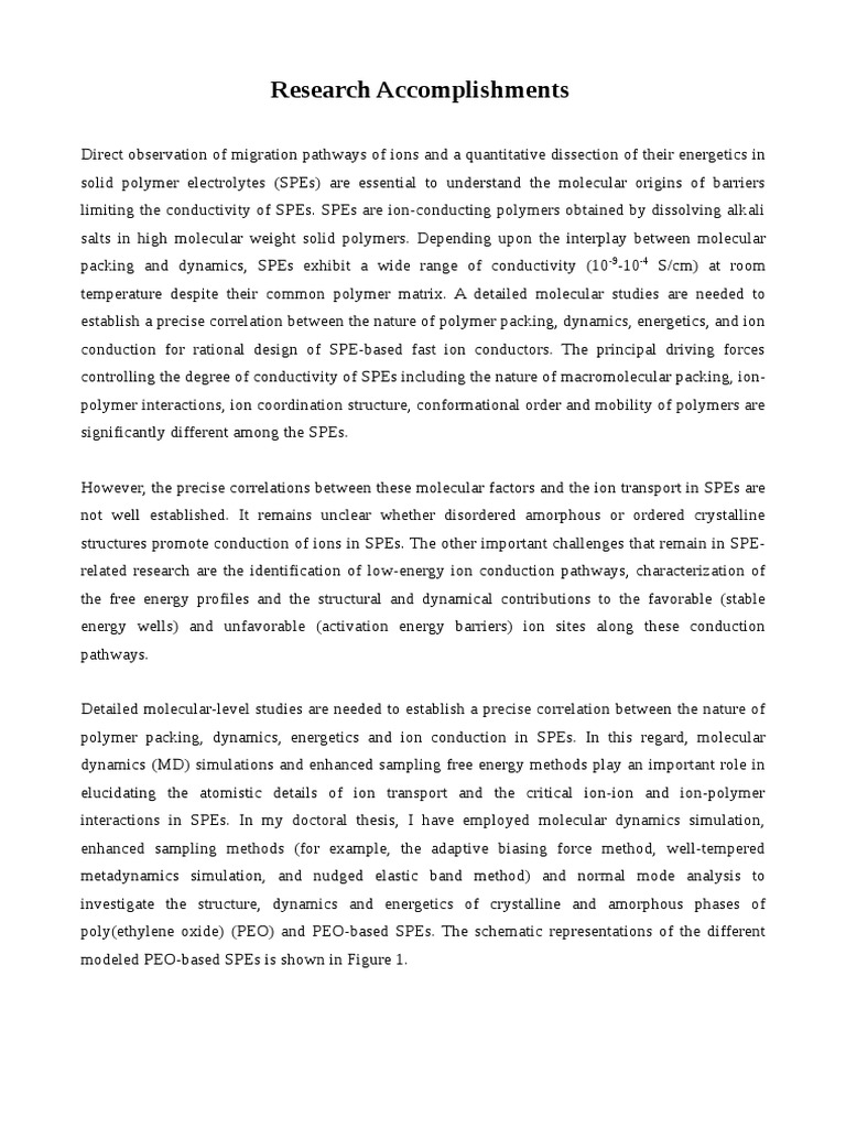 Ramesh Research Accomplishments PDF | PDF | Molecular Dynamics | Polymers