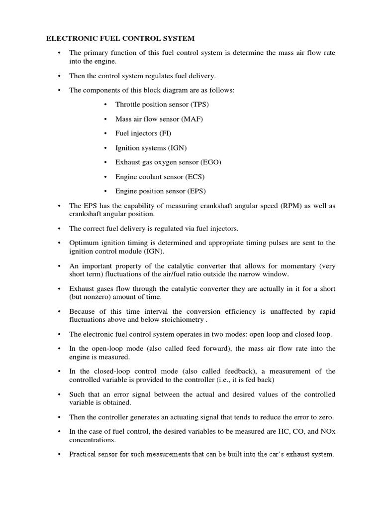 Electronic Fuel Control System Components | PDF | Control Theory | Fuel Injection