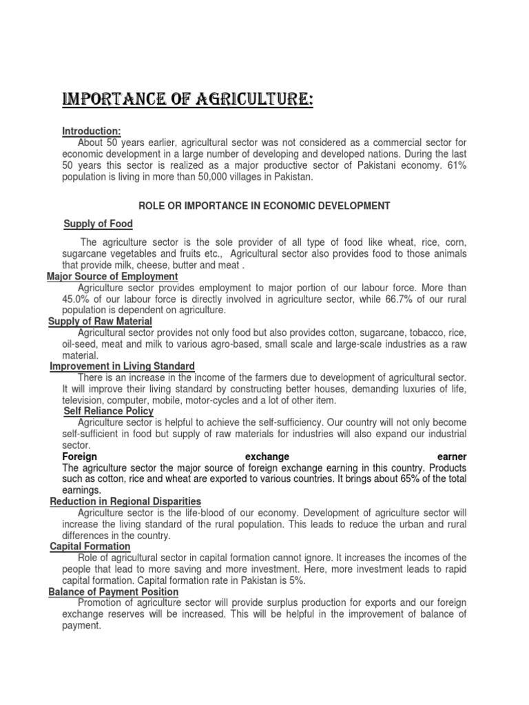 Importance of Agriculture | PDF | Agriculture | Economic Development