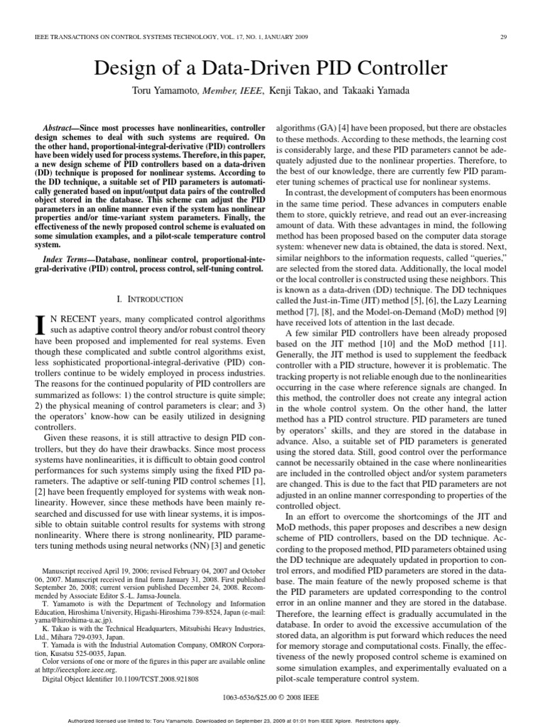 Design of A Data-Driven PID Controller: Toru Yamamoto, Member, IEEE, Kenji Takao, and Takaaki ...