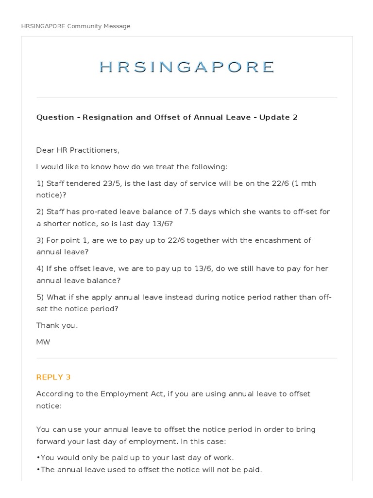 Resignation and Offset of Annual Leave | PDF | Annual Leave | Communication