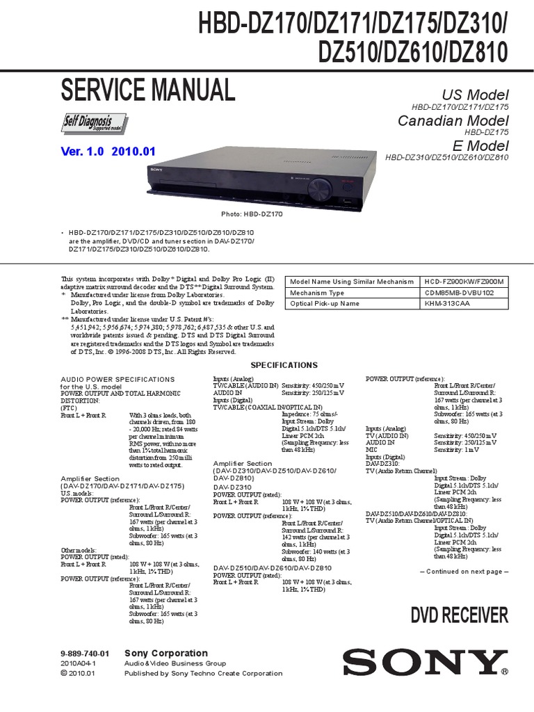 Sony HBD-DZ170 DZ171 DZ175 DZ310 DZ510 DZ610 DZ810 PDF | PDF ...