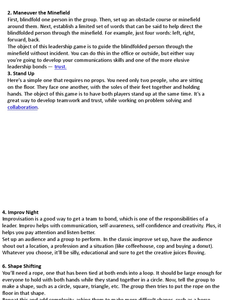 Maneuver The Minefield: Trust | PDF | Improvisation | Leadership