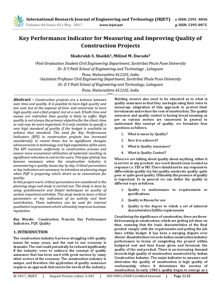 Key Performance Indicator For Measuring and Improving Quality of ...