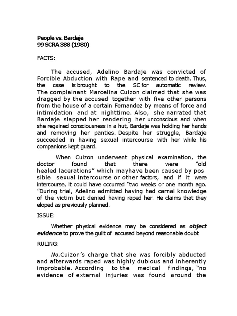 OBJECT EVIDENCE People Vs Bardaje | PDF | Rape | Gender Related Violence