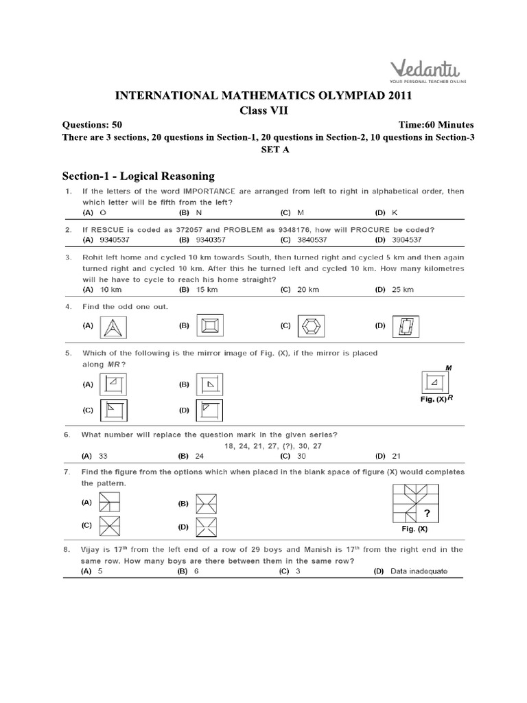 International Mathematics Olympiad 2011 Question Paper Class7