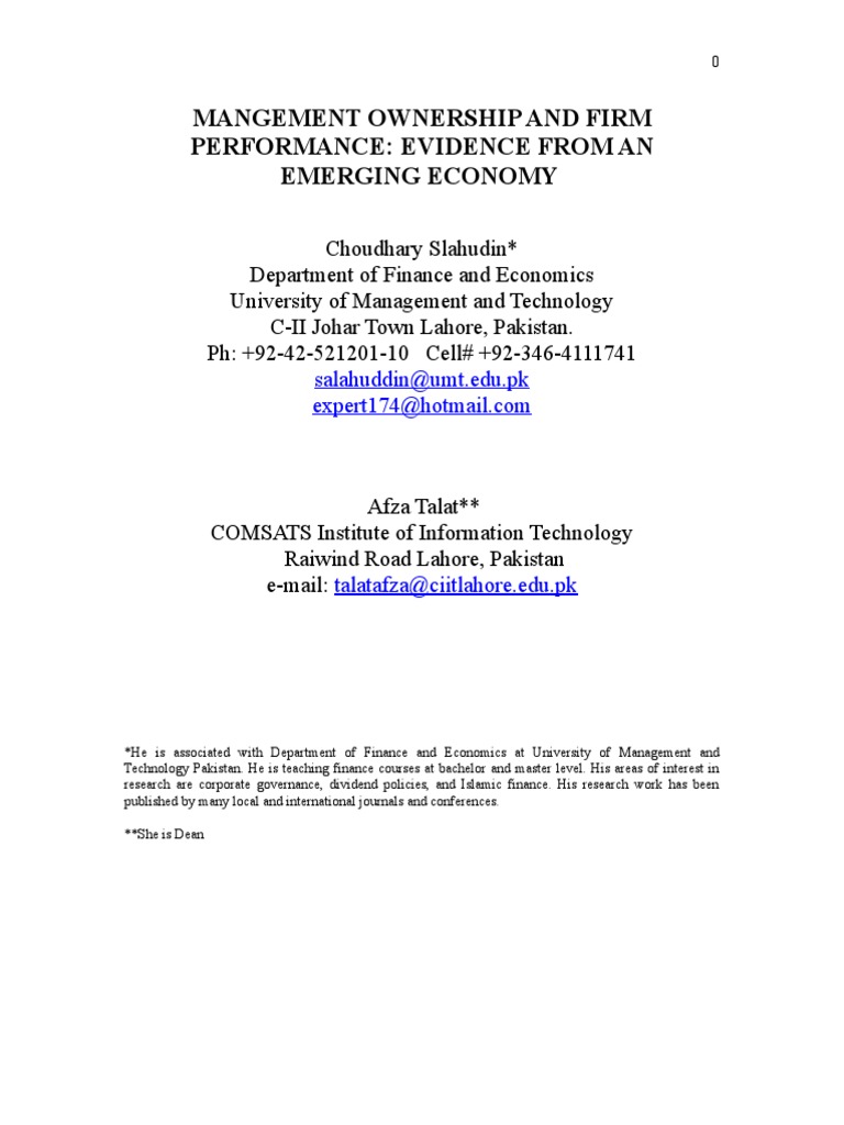 Management Ownership and Firm Performance | PDF | Stocks | Equity (Finance)