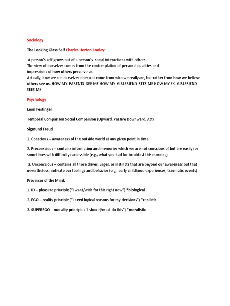 Sociology - The Looking Glass of Self | PDF