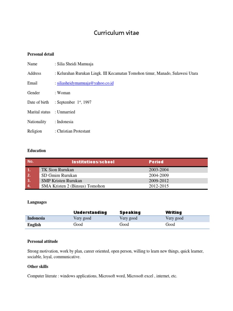 Curriculum Vitae: Personal Detail | PDF