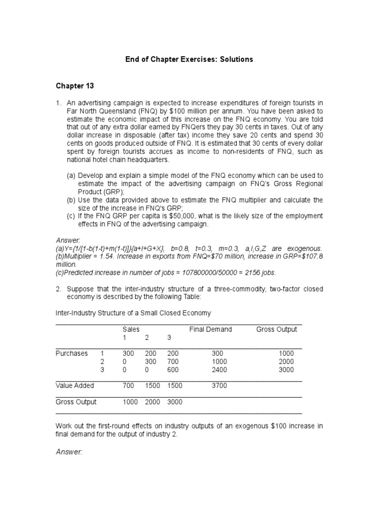 End of Chapter Exercises: Solutions: Answer | PDF | Fiscal Multiplier ...