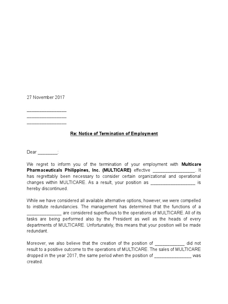 Redundancy Termination Notice Template | PDF