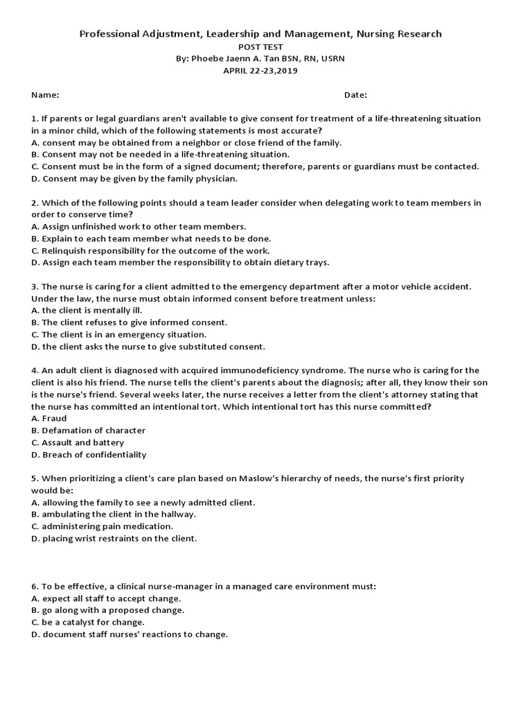 Professional Adjustment Exam | PDF | Nursing | Informed Consent