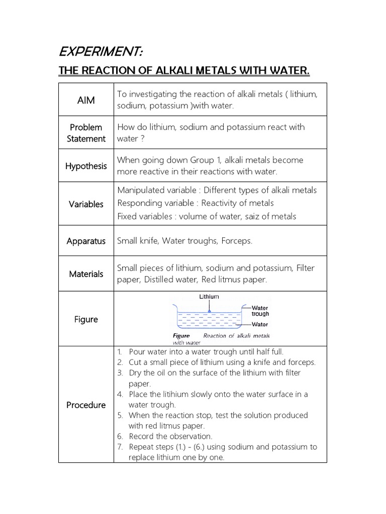 Alkali Metals' Reaction with Water | PDF | Potassium | Diet & Nutrition