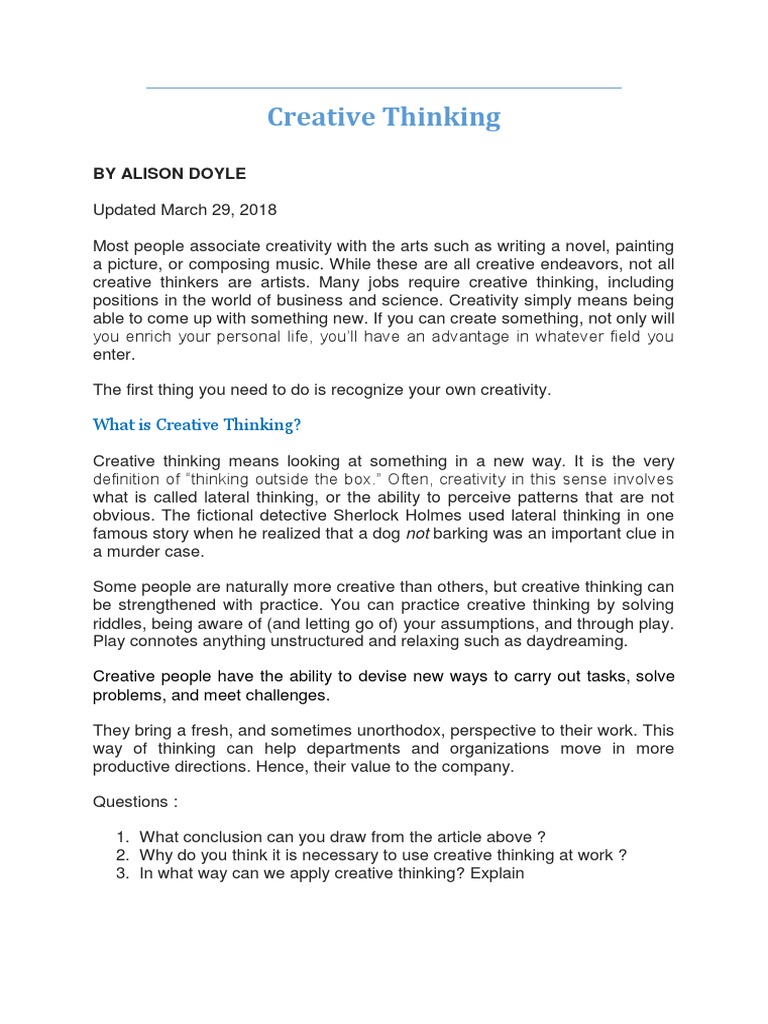 Creative Thinking | PDF