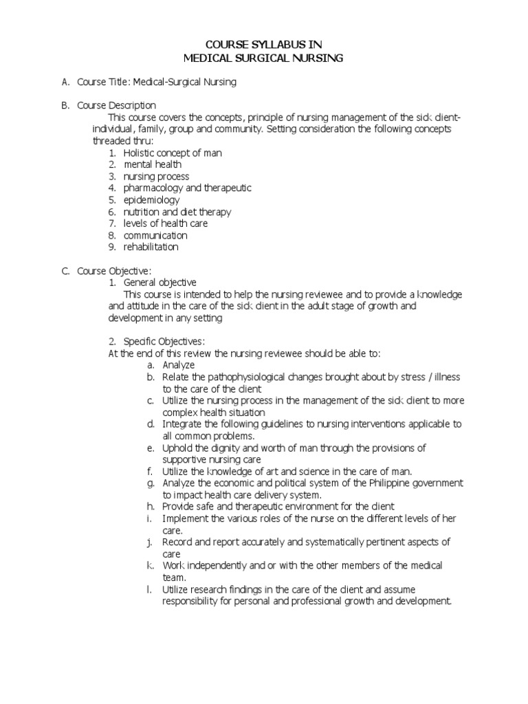 Syllabus in Medical Surgical Nursing | PDF | Health Care | Endocrine System