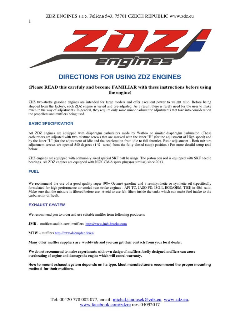 Installation and Adjustment Instructions for ZDZ Two-Stroke Gasoline ...