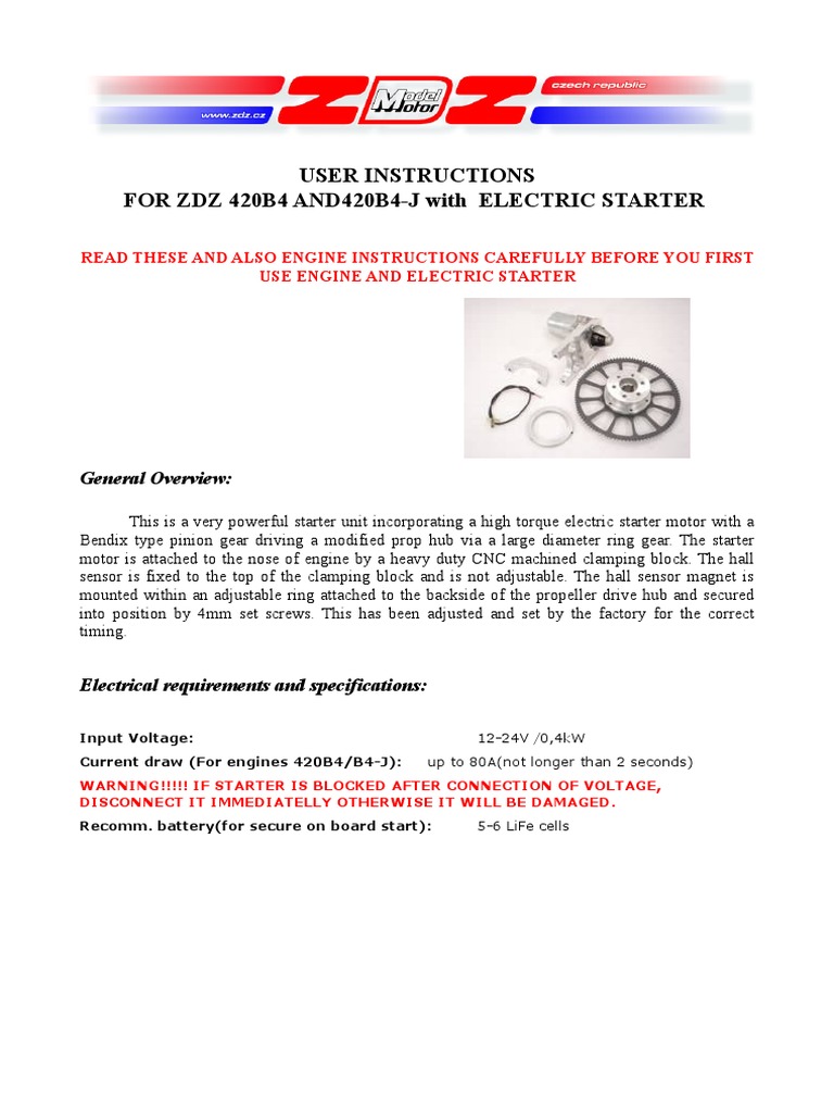 User Instructions For ZDZ 420B4 And420B4-J With Electric Starter | PDF ...