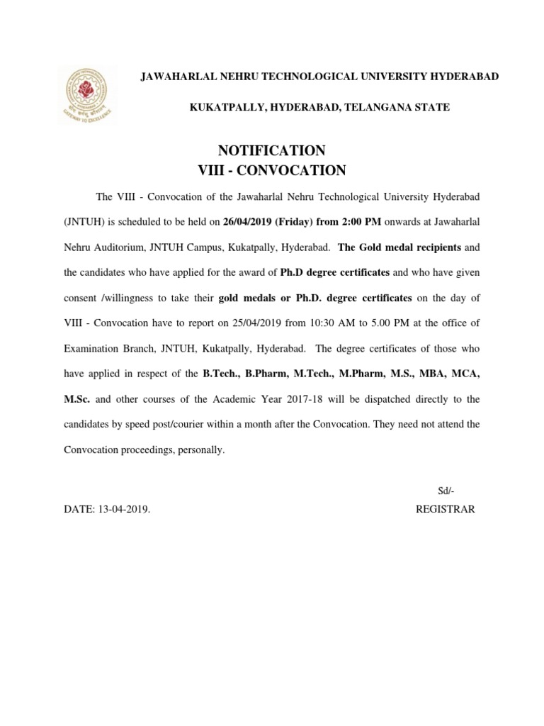 Jntuh 8th Convocation Notefile | PDF