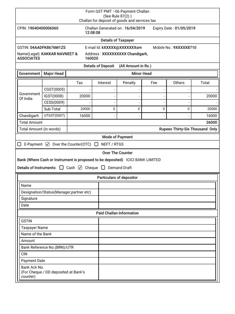 GST Challan | PDF | Payments | Cheque