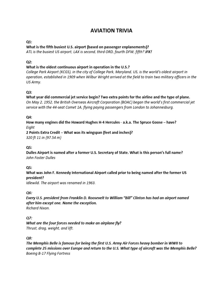 Aviation Trivia Questions and Answers | PDF | John F. Kennedy ...