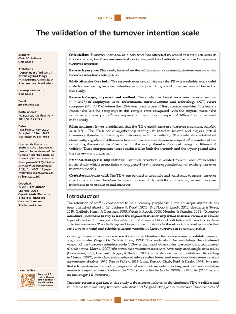 The Validation of The Turnover Intention Scale PDF | PDF | Survey ...