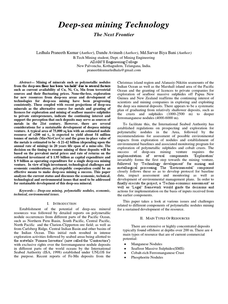 Deep Sea Mining | PDF | Mining | Oceanography