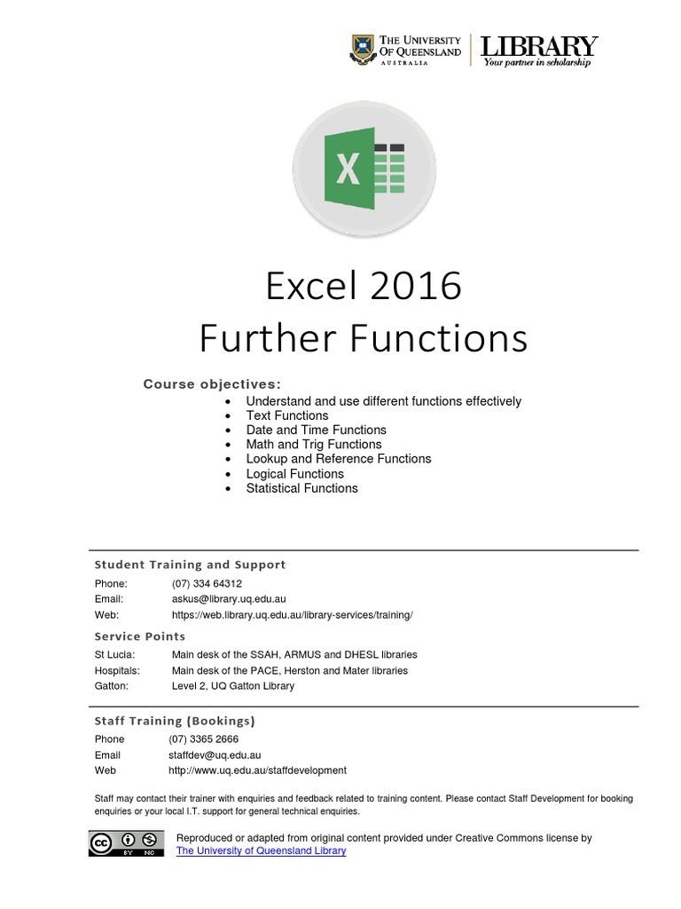 Excel 2016 Further Functions: Course Objectives | PDF | Spreadsheet | Microsoft Excel