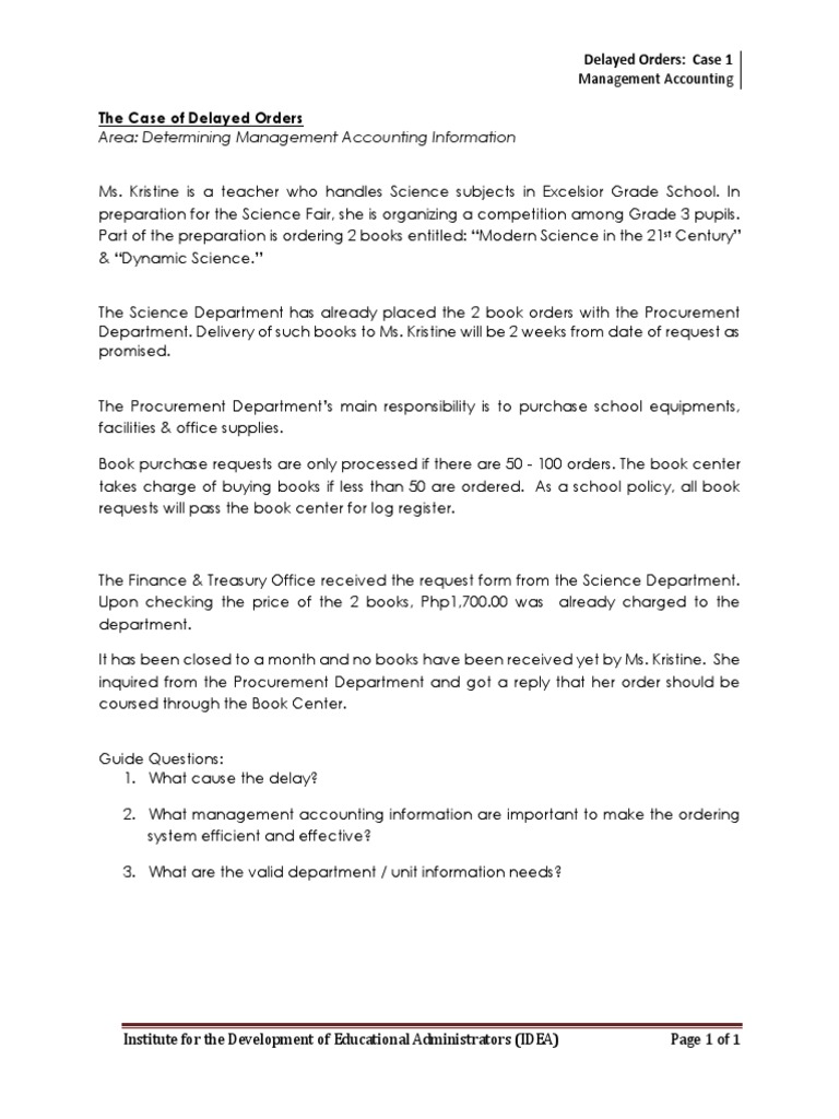 Case 1_Delayed Orders