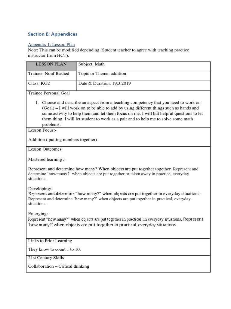 KG2 Math Lesson Plan: Addition Activities | PDF | Lesson Plan ...